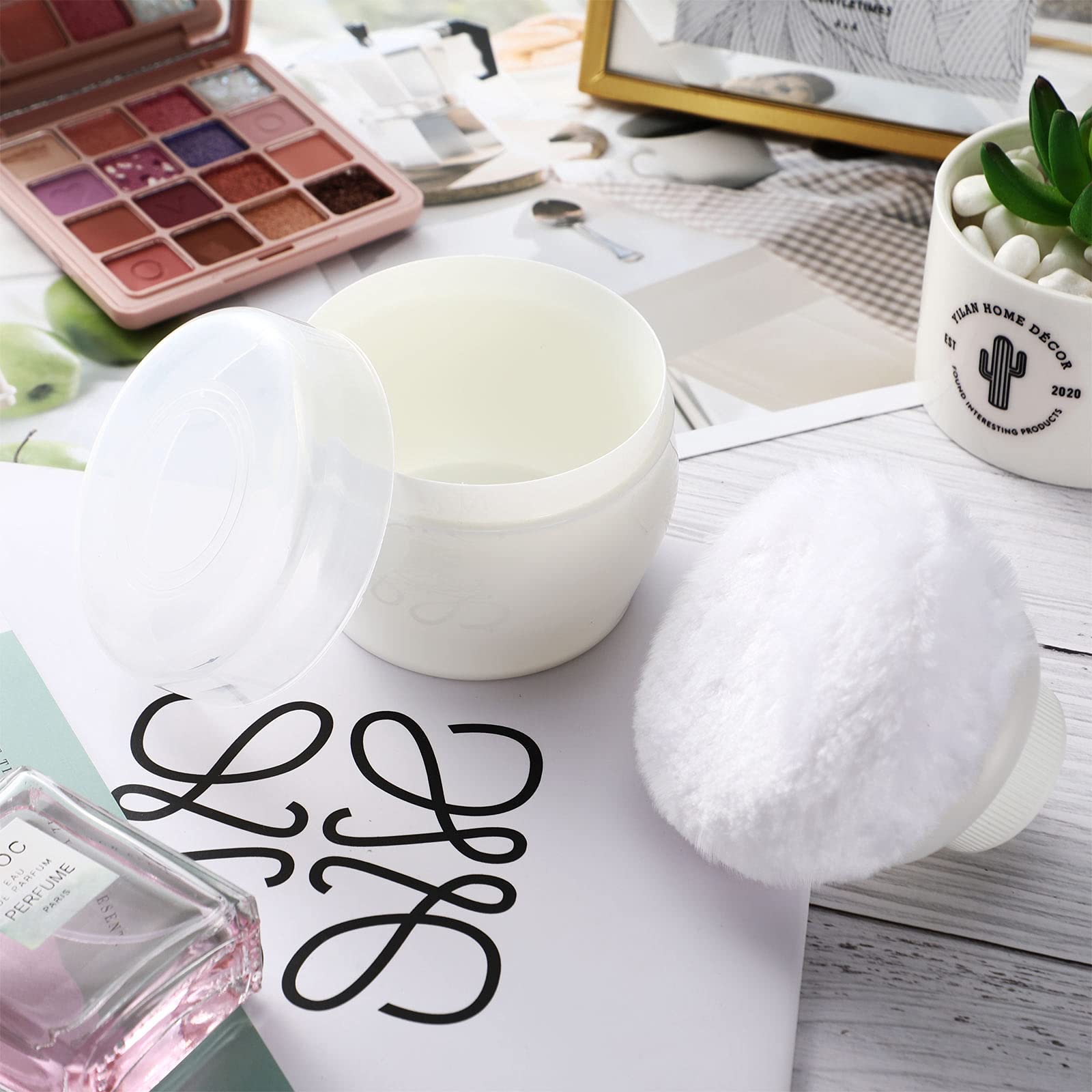 4 Pcs Body Powder Container After Bath Baby Fluffy Puff Kit Baby Body Care Cosmetic Bath Powder Container with a Large Handle Puff Box for Home Travel