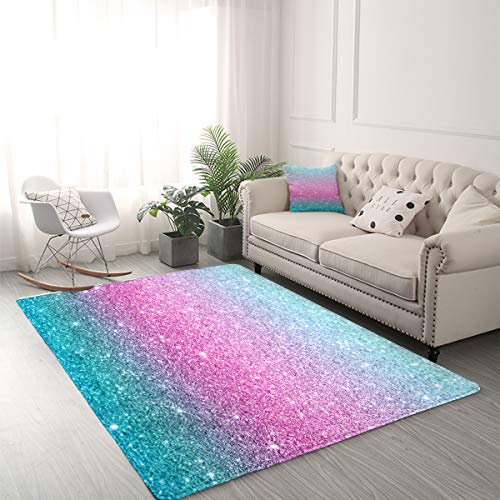 BlessLiving Home Area Rug Colorful Glitter Floor Mat Large Carpet for Bedroom Kitchen Living Room, 3' x 5', Pastel Pink