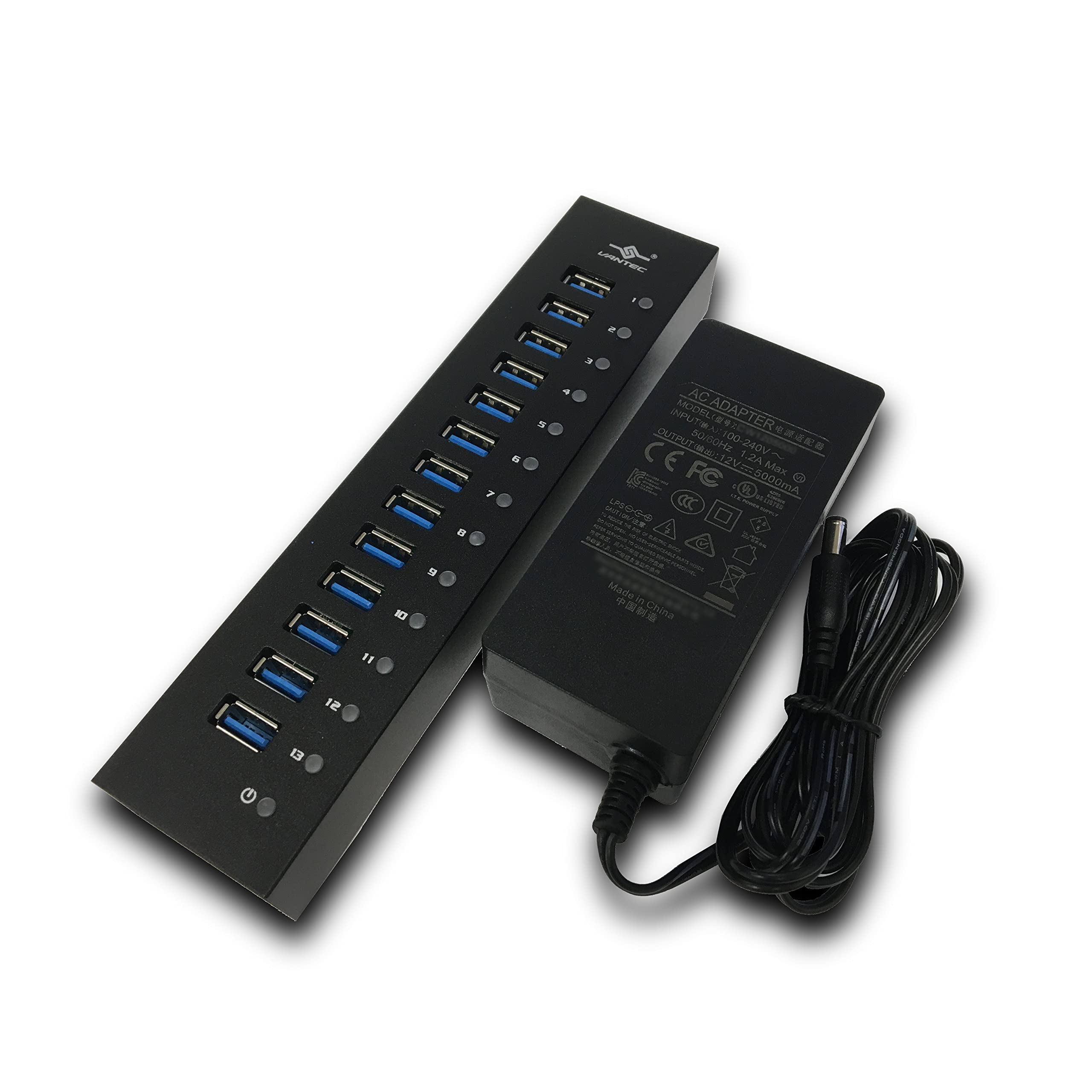 13-Port USB 3.0 Aluminum Hub (All Data/Charging BC 1.2), 12V/5A Premium Power Adapter (UGT-AH131U3-BK)
