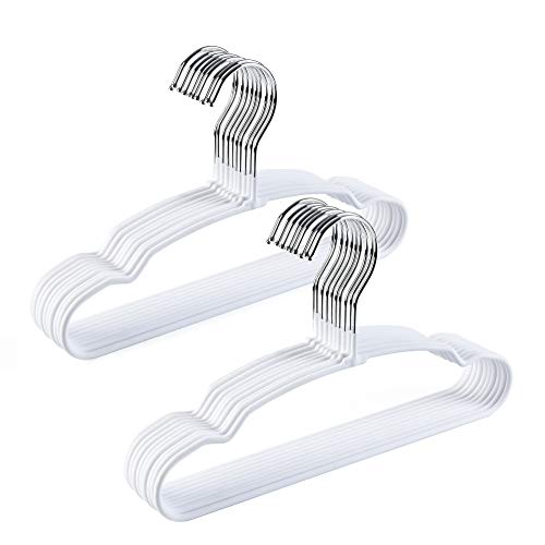 Amber Home 11.8" Lovely Baby Clothes Hangers 20 Pack, Sturdy Metal Wire & Cute White Coating Children Toddler Kids Clothes Hangers for Shirt Coat Pants Trousers (White)