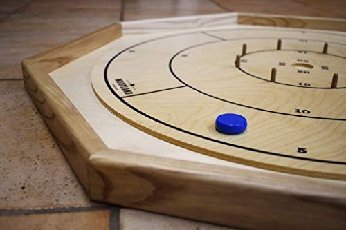 26 Natural and Blue Crokinole Discs with a Velvet Pouch (Mini Discs - 1 3/32 Inch Diameter (2.8cm))
