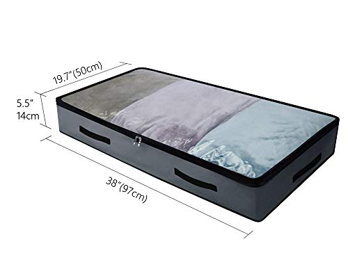AMJ Foldable Underbed Bags - Pack of 2, Transparent Zip Lid Under Bed Storage Bags for Bedroom Wardrobe, Washable, Dark Gray