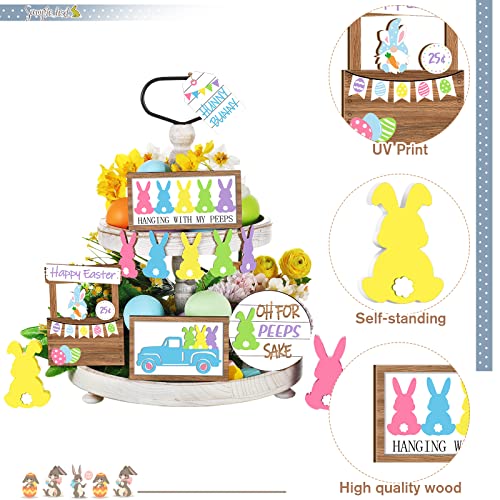 12 Pcs Easter Tiered Tray Decor Set Easter Bunny Wood Sign Rustic Farmhouse Decor Tiered Tray Decorative Trays Signs for Easter Table Holiday