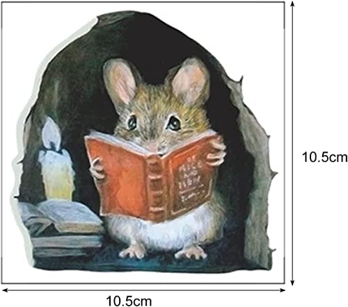 3Pcs 3D Realistic Mouse Wall Stickers, Mouse Reading Book Wall Decals Wall Decor, Removable Wall Art Murals for Living Room Nursery Bedroom Kids Room Home Wall Decorations