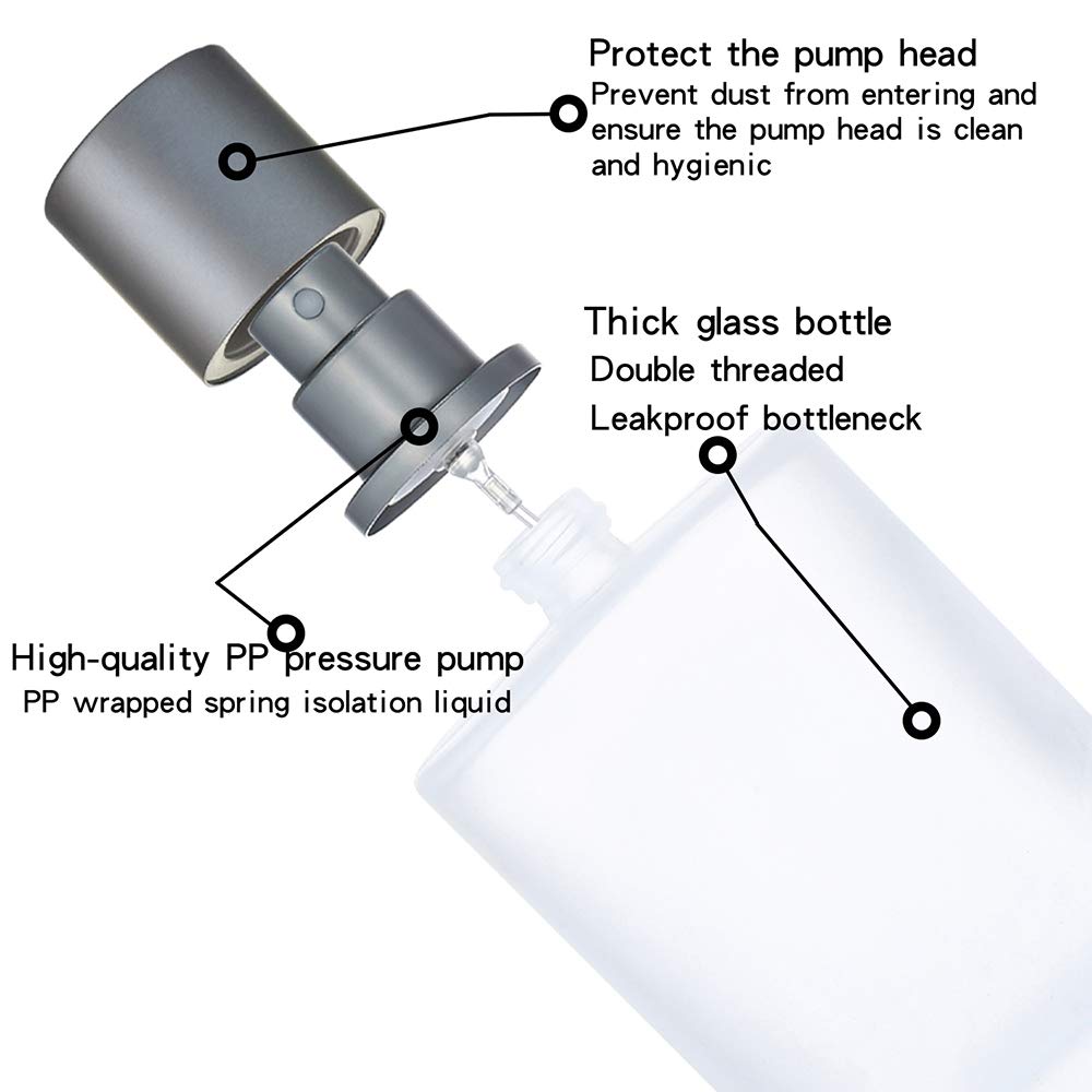 2 Pack 100ml/3.38 Oz Empty Frosted Glass Spray Bottle Perfume Atomizer, Refillable Fine Mist Spray Empty Perfume Bottles with 4 kinds of perfume dispenser (2 Pack 100ml/3.38 Oz Frosted Bottles)