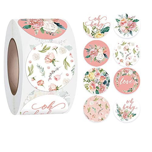 Baby Shower Favor Stickers-500 Packs- 1In Pink Flower Girls Spinkle Party Candy Stickers