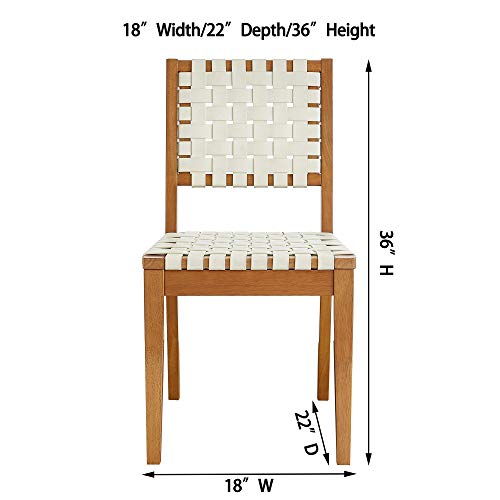 Amazon Brand - Rivet Faux Leather Woven Dining Chair with Wood Frame, Set of 2, 22"D x 18"W x 36"H, Light Beige