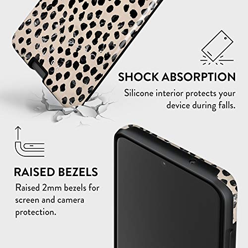 BURGA Phone Case Compatible with Samsung Galaxy S20 Plus - Hybrid 2-Layer Hard Shell + Silicone Protective Case -Black Polka Dots Pattern Nude Almond Latte - Scratch-Resistant Shockproof Cover