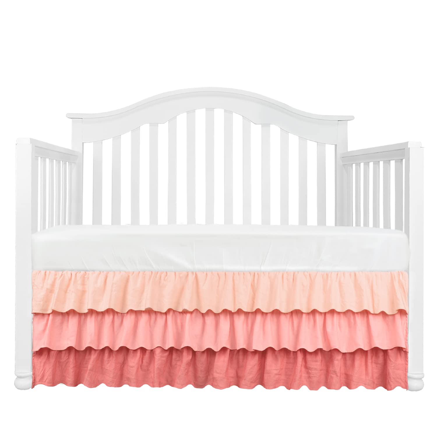 3 pcs Set Boho Floral Ruffle Baby Minky Blanket, Peach Floral Nursery Crib Skirt Set Baby Girl Crib Bedding (Coral)
