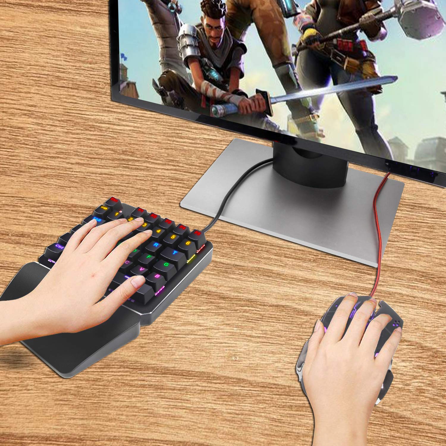 Kinoth One Handed Mechanical Gaming Keyboard with Blue Switches, RGB LED Backlit, 35 Keys, Quick Responsive Gaming Keypad with Wrist Rest, USB Wired Half Keyboard for LOL/PUBG for Mac/Window/PC Gamer