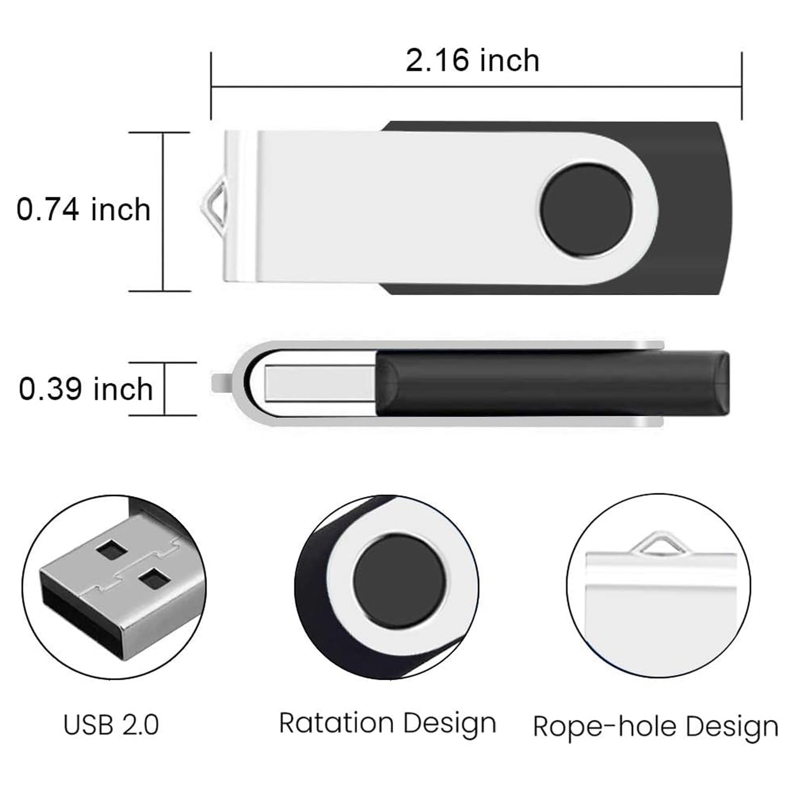 50 Pack Flash Drives 2GB with Lanyards, ABLAZE Premium USB 2.0 Thumb Drives Bulk USB Memory Stick 2GB Pendrive Jump Drive (2GB 50 Pack, Black)