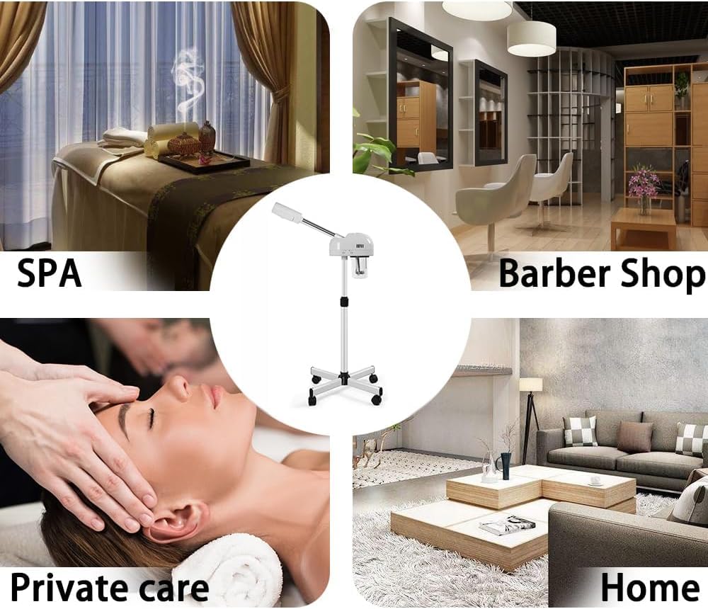 Professional Ozone Facial Steamer with Hot Mist Function, Stand Facial Steamer On Wheels, Height Adjustable & 360° Rotatable Nozzle, Use at Home & Salon SPA