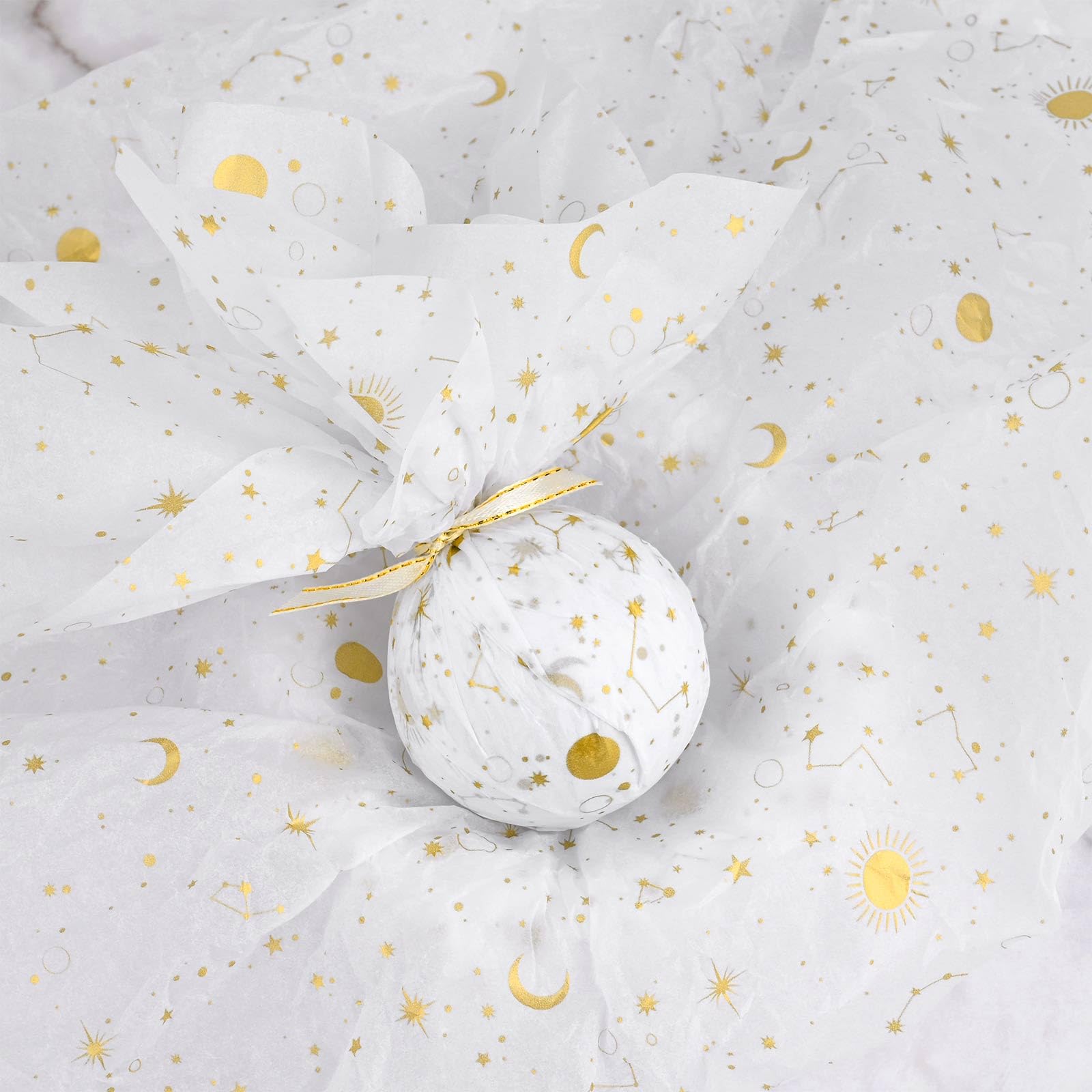 100 Sheets 20 * 14 Inches Galaxy Tissue Paper for Gift Wrapping, White Gold Moon Star Printed Tissue Paper for Gift Bags for Birthday Baby Shower Wedding DIY Craft