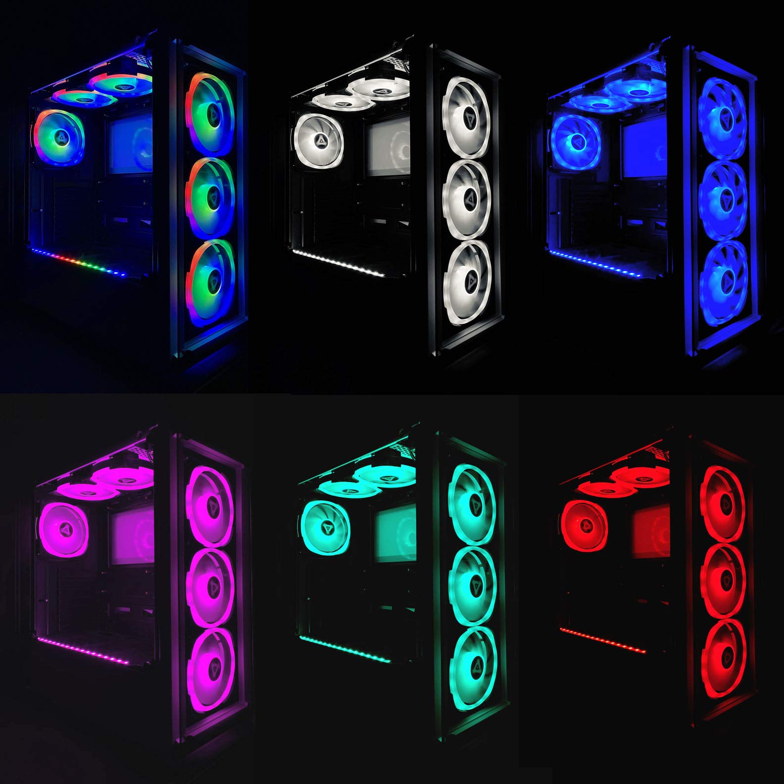 Apevia LP614L2S-RGB Lunar Pro 140mm Silent Dual-Ring RGB Color Changing LED Fan with Remote Control, 32x LEDs & 8X Anti-Vibration Rubber Pads w/ 2 Magnetic LED Strips (6+2-pk)