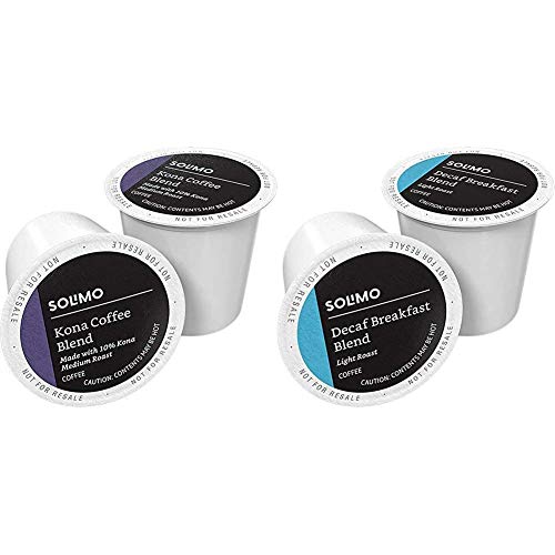 Amazon Brand - 100 Ct. Solimo Medium Roast Coffee Pods, Kona Blend & 100 Ct. Solimo Decaf Light Roast Coffee Pods, Breakfast Blend, Compatible with Keurig 2.0 K-Cup Brewers