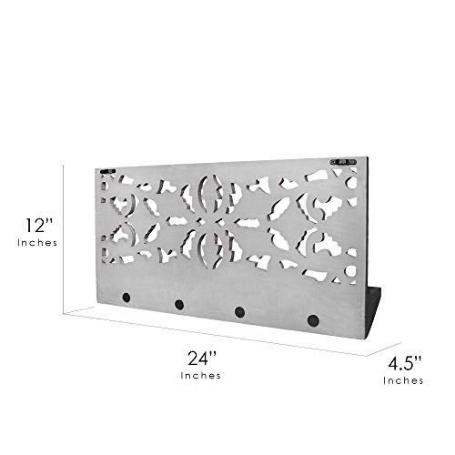 American Art Decor Hand-Carved Wooden Shelf and Coat Rack, Antique Floral Wall Decor – Dove Grey (12”x24”x4.5)