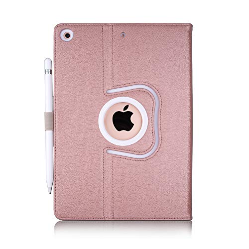 Thankscase Case for iPad 10.2 2021/2020 / 2019, Rotating Cover for iPad 9th Gen / 8th Gen/iPad 7th Gen with Pencil Holder, Wallet Pocket, Hand Strap, Swivel Cover for iPad 10.2 (Rose Gold)