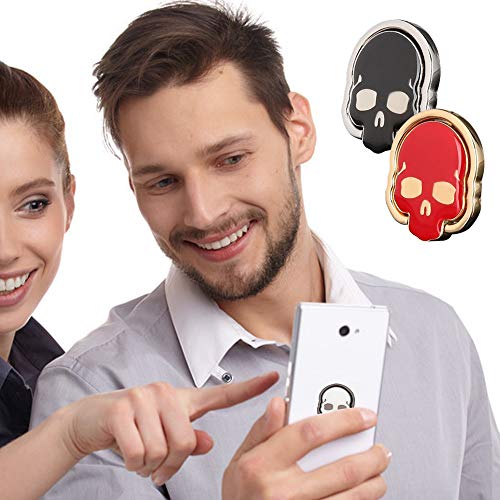 3 Packs Skull Shape Phone Ring Holder in 3 Colors, DaKuan 180° Adjustable Metal Stand Finger Grip Kickstand (Black, White, Red)