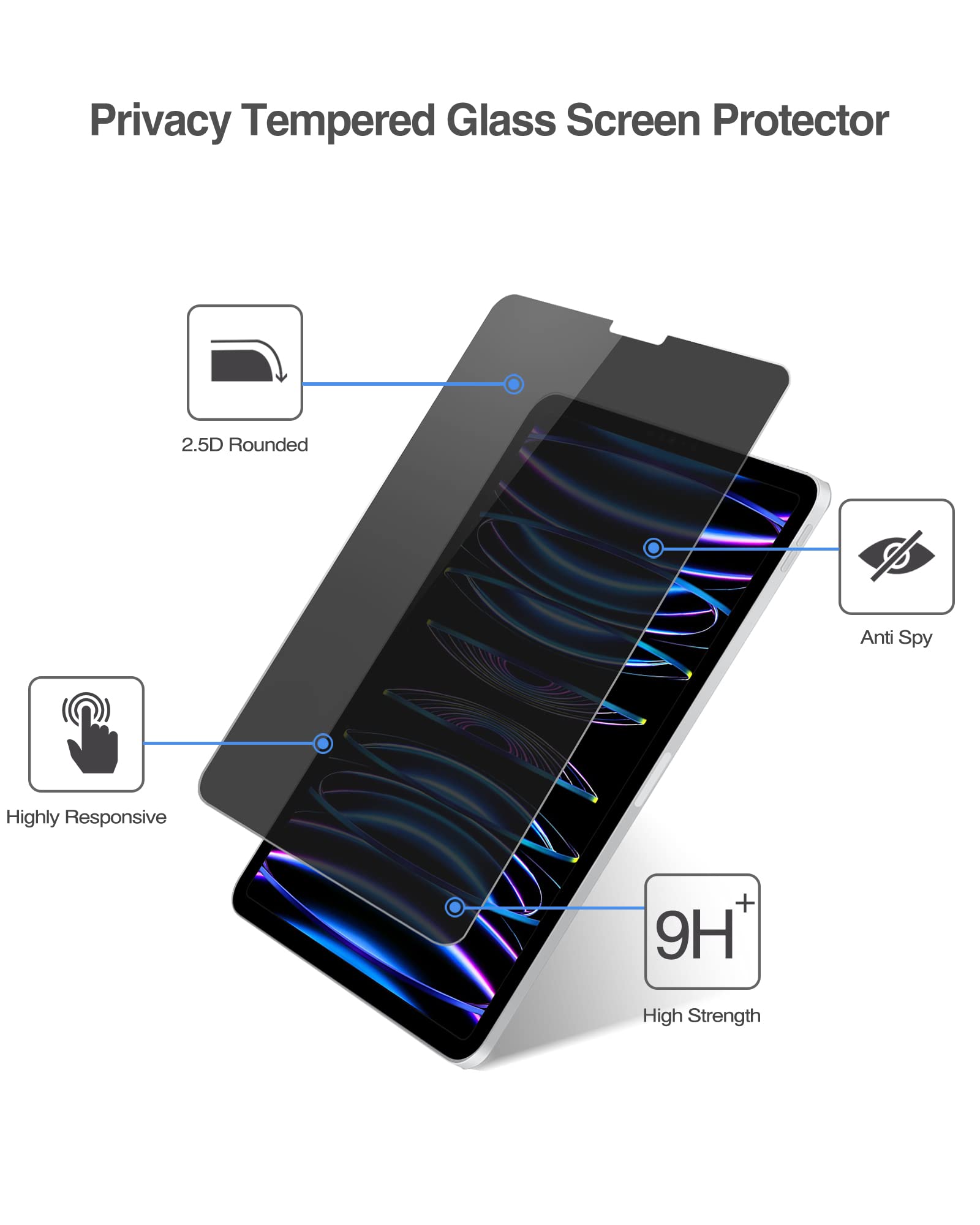 ProCase Privacy Screen Protector for iPad Pro 11 4th 3rd 2nd 1st 2022 2021 2020 2018, Anti-Spy Tempered Glass Film Guard -1 Pack