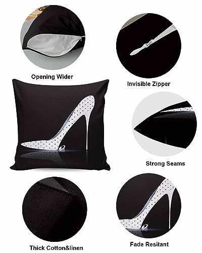 2 Packs Decorative Cotton Throw Pillow Covers, Black White Dots High Heels 18 x 18 Inch Square Reversible Soft Cushion Case for Couch Bedroom Sofa Living Room Chair Car