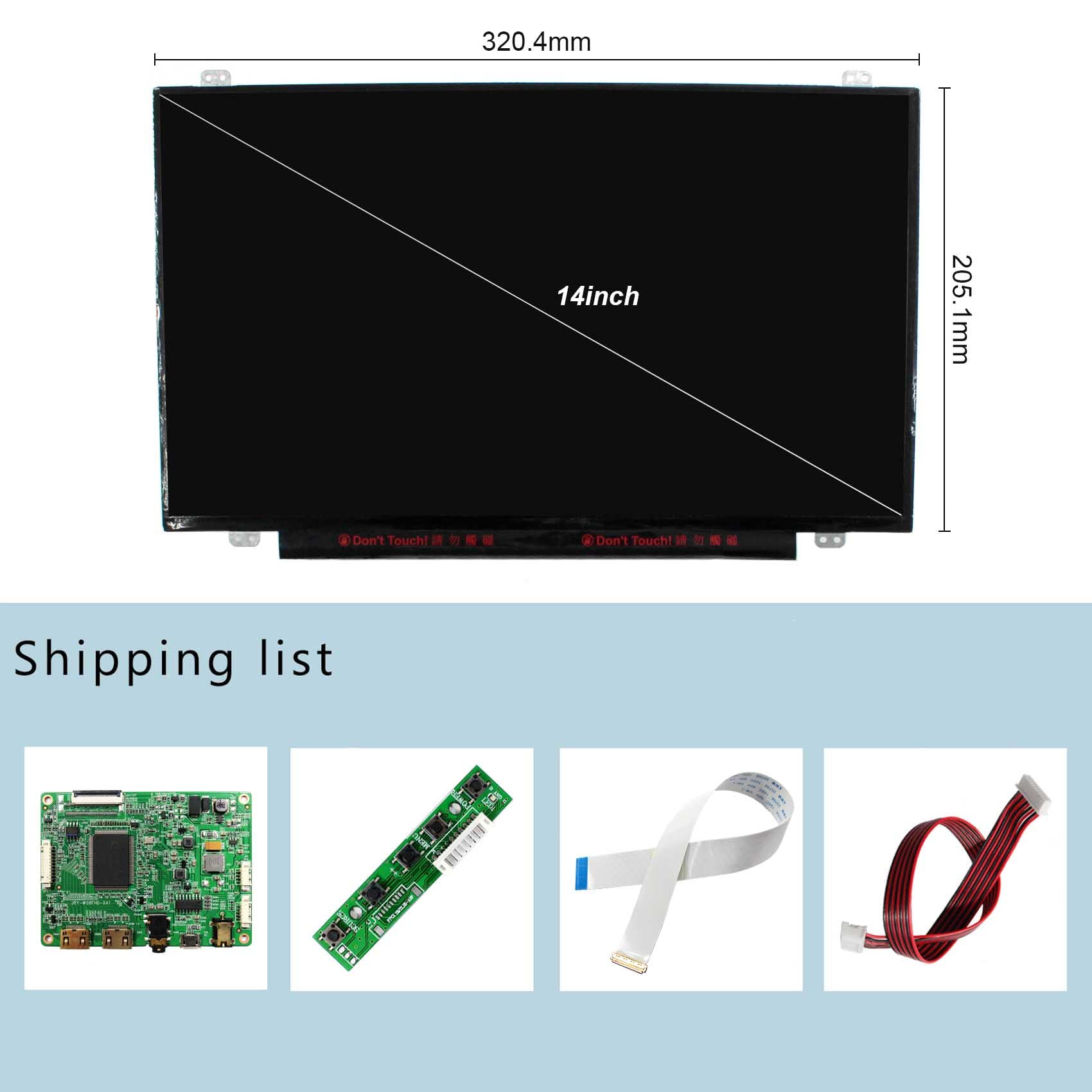 14 inch B140XTN03.3 1366x768 30pin eDP LCD Screen and 2mini HD-MI LCD Controller Board,with Location Holes