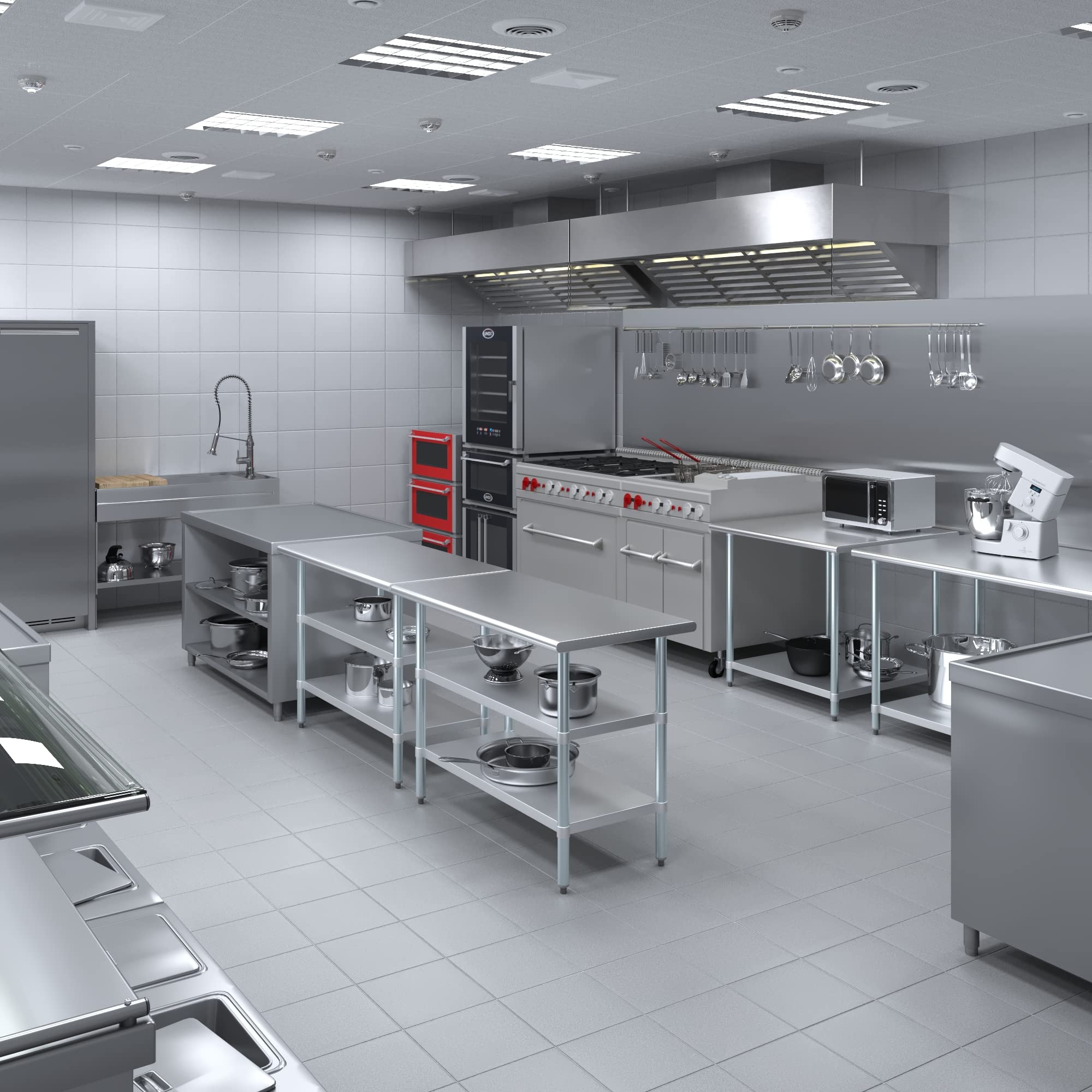 48" Long X 24" Deep Stainless Steel Work Table with 2 Shelves | Metal Food Prep Station | Commercial & Residential NSF Utility Table
