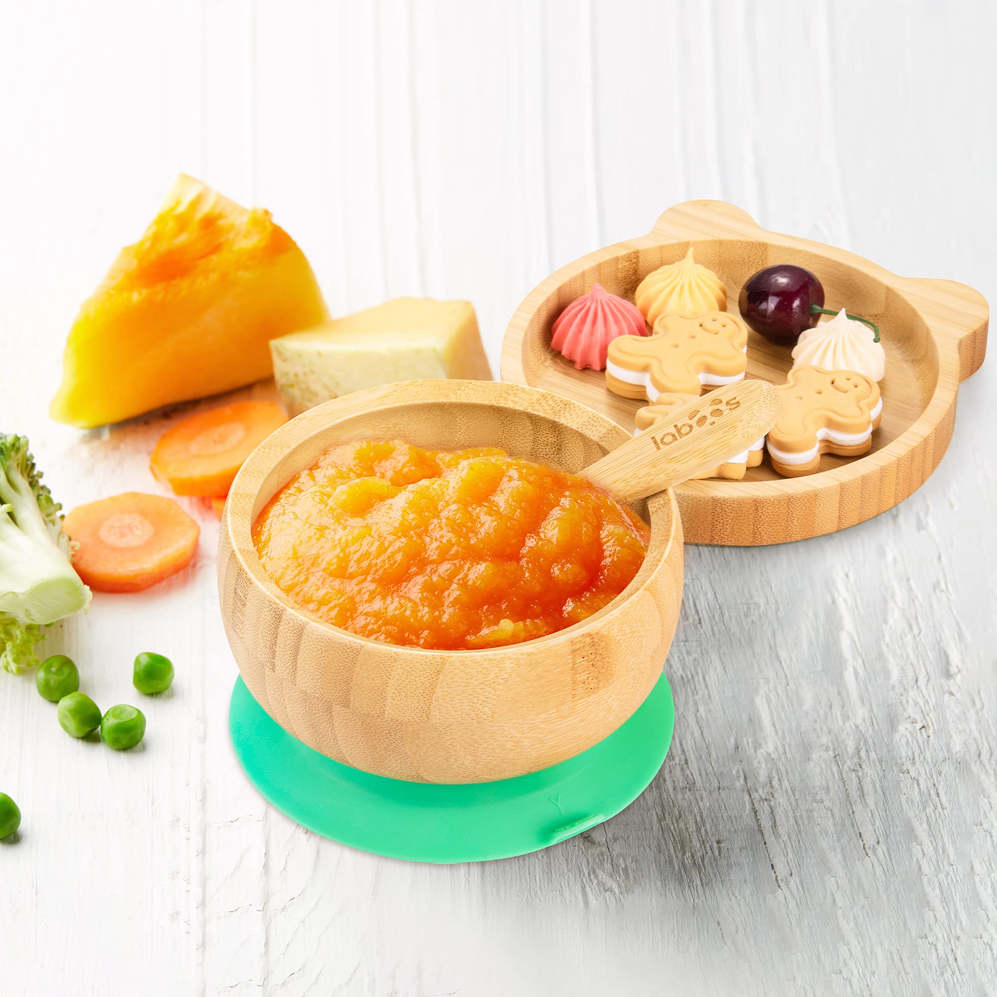 Suction Bowl with Lid and Spoon for Babies and Toddlers,Stay Put Feeding Bowl,Natural Bamboo Wood for Easy Clean Tableware, Perfect for Babies’ weaning Journey | Set of 3