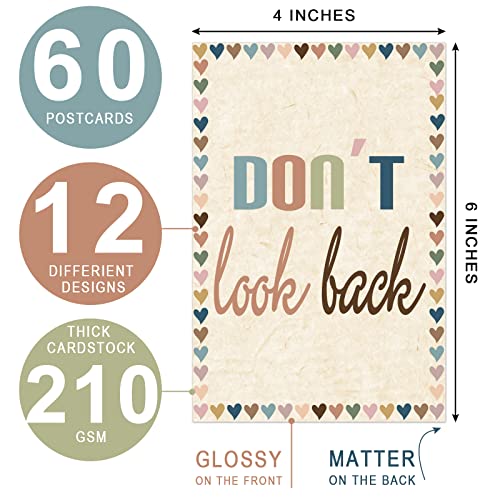 60 PCS Boho Motivational Postcards  for Kids Boho Rainbow Affirmation Postcards Bohemian Blank Encouragement Postcards Inspiration Note Cards for Classmates Friends Teachers Exchange