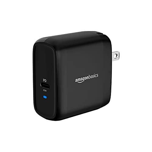 Amazon Basics 65W One-Port GaN USB-C Wall Charger with Power Delivery PD for Laptops, Tablets and Phones (iPhone 14/13/12/11/X, iPad, MacPro, Samsung, and more)-Black (non-PPS)