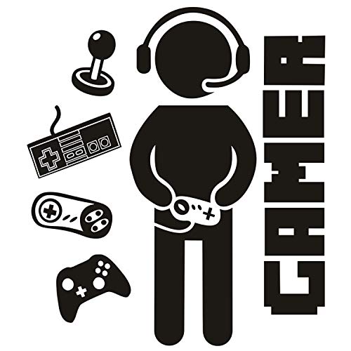 Gamer Wall Decals Controller Video Games Wall Stickers for Boy Bedroom Kids Room Playroom Nursery Home Decoration (Black)
