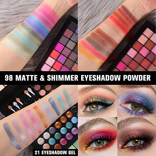 177 Colors Professional Makeup Kit for Women Full Kit Gift Set with Mirror All in One Make up Palette Combination with Eyeshadow Powder Eye Shadow Gel Lip Gloss Concealer Eyebrow Powder Blush Brushes Cosmetic Case for Girls (AM09)