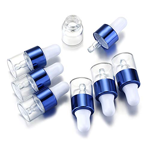 50 Packs,Clear Glass Dropper Bottles With Colorful Lids Perfume Sample Vails Essential Oils Bottles With Glass Eye Dropper For Travel DIY Cosmetic Liquids (1ml(1/4 Dram))