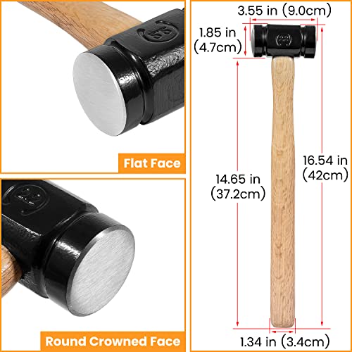 36 oz Rounding Hammer Blacksmith Bladesmith Forge Engineer Drilling Hammer Handmade Knife Making Metal Working Forging Farrier Tool Flat Round Face with Wooden Handle Steel Head