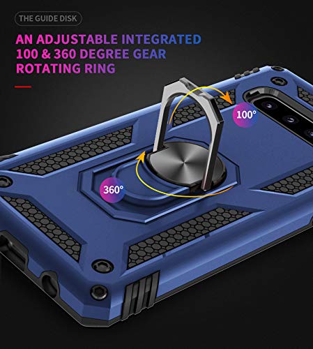 Androgate for Samsung Galaxy S10 Case with HD Screen Protectors, Military-Grade Metal Ring Holder Kickstand 15ft Drop Tested Shockproof Cover Case for Samsung Galaxy S10 (2019) Blue
