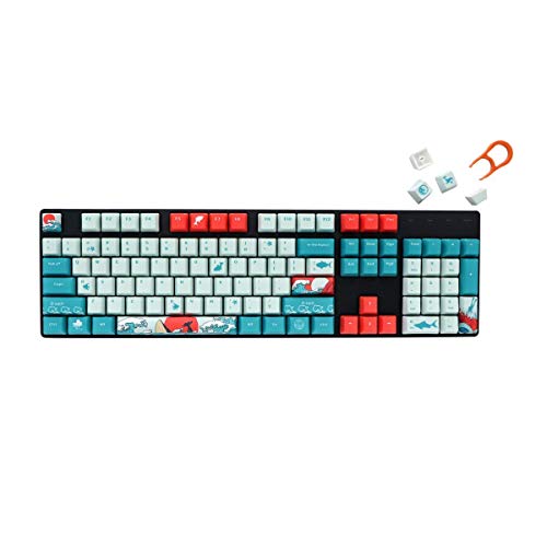 108 Keys Coral Sea Keycap Set OEM Profile PBT 5-Sided Dye-Sublimation Keycaps for 61/87/104 Keys Mechanical Keyboard with Keycaps Puller