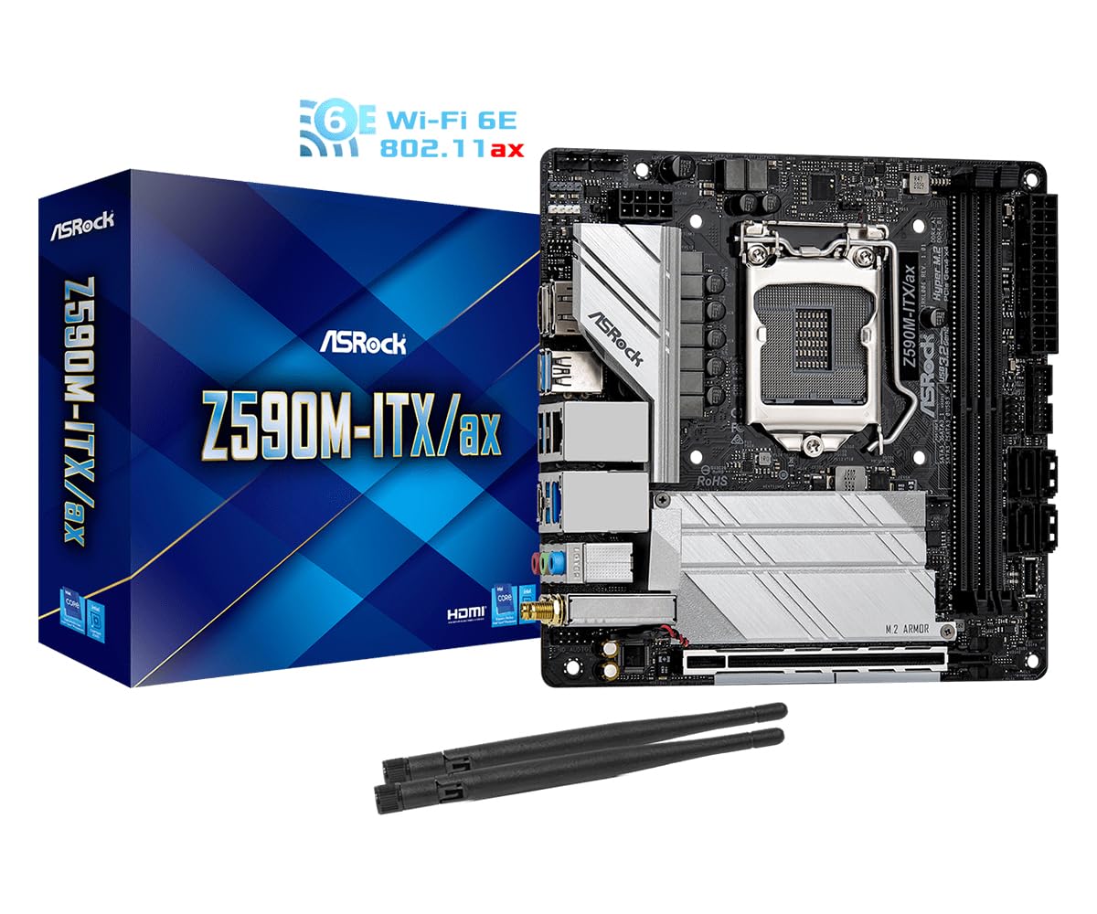 ASROCK Z590M-ITX/AX LGA1200/ Intel Z590/ DDR4/ SATA3&USB3.2/ M.2/ WiFi&Bluetooth/Mini-ITX Motherboard