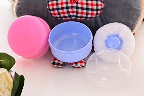 2 Pcs Pink and Blue Plastic Baby Care After-bath Powder Puff with Portable Talcum Powder Holder Box Empty Makeup Container Prickly Heat Powder Applicator Flutter for Baby Skin Care
