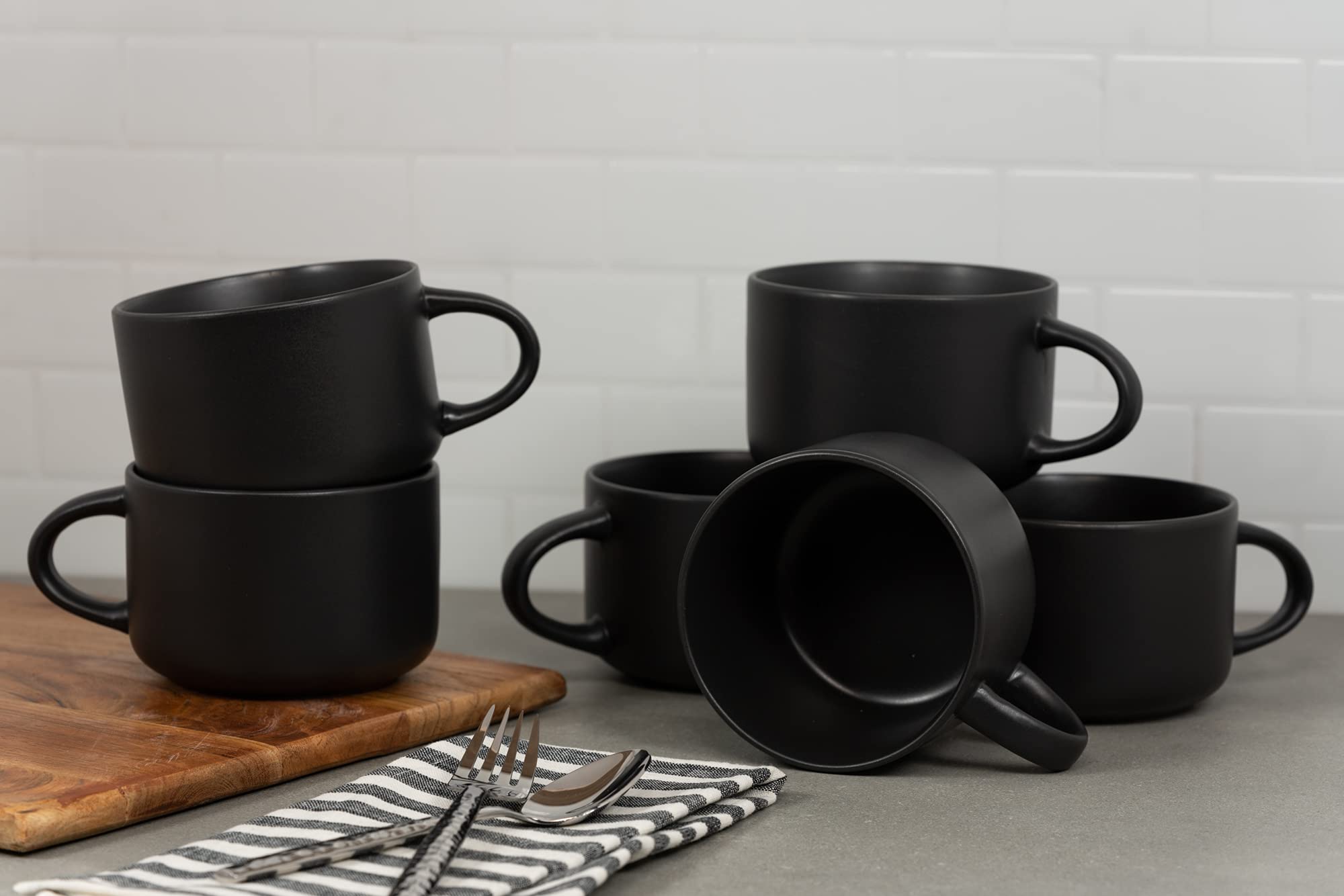 10 Strawberry Street Wazee Matte Oversized Mugs, 6 Count (Pack of 1), BLACK