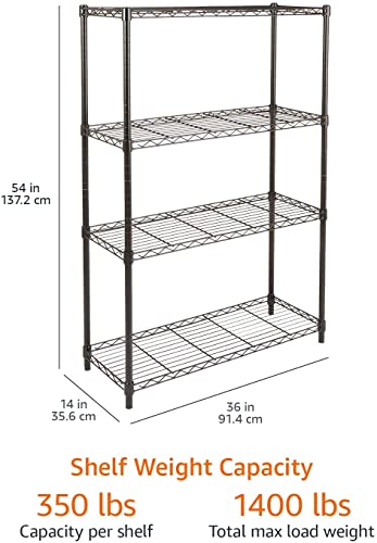 4-Shelf Adjustable, Heavy Duty Storage Shelving Unit (350 lbs Loading Capacity per Shelf), Steel Organizer Wire Rack, Black (36L x 14W x 54H)