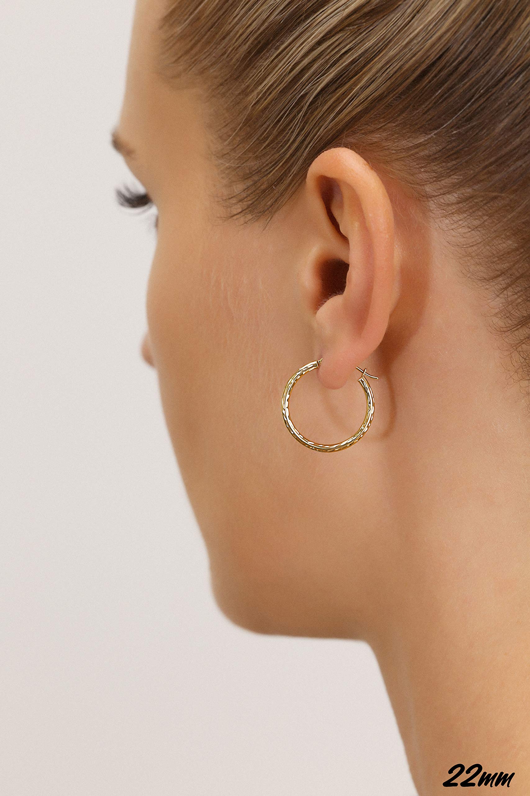 14k Yellow Gold Hand Engraved Full Diamond-cut Round Hoop Earrings (22mm (0.87 inch))…