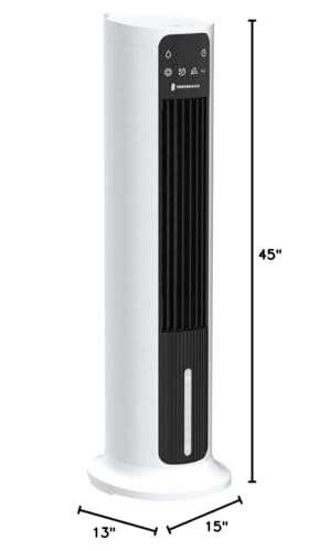 3-1 Evaporative Air Cooler, 43''Bladeless Tower Fan with Cooling & Humidifying Function, 1.8 Gal Removable Water Tank 60°Oscillating Swamp Fan 3 Speeds 10H Timer, Remote Control for Home Office