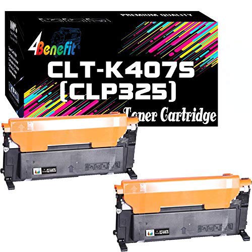 2-Pack 4Benefit Compatible CLT-407S Toner Cartridge CLP325 (2xBlack) CLT-K407S CLTK407S CLT407S Used for CLX-3185FW 3185N CLP-320N CLP-321N CLP-325W CLP-325 Color Laser Printer