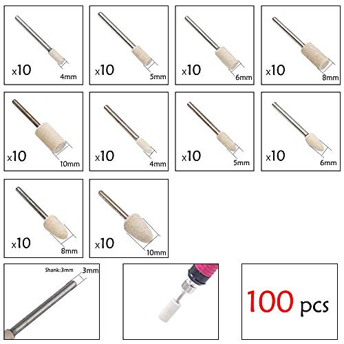 100Pcs Felt Polishing Wheels Wool Polishing Buffing Pads, Mandrel Mounted Grinding Bits,Polishing Grinding Head Wheel Tool Kit For Dremel Rotary Tool - 1/8 Inch Shank