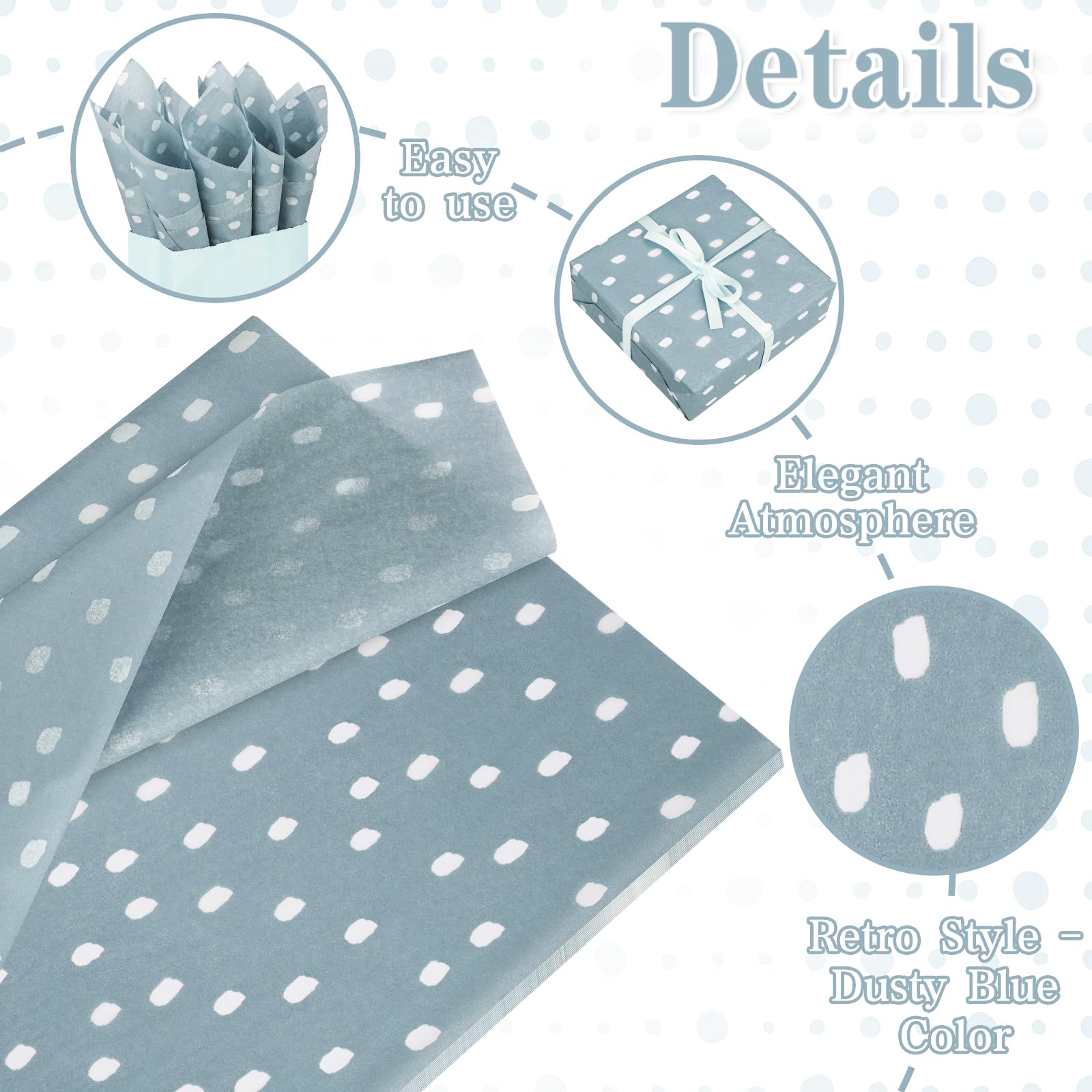 100 Sheets Doodle Dots Tissue Paper, 20 x 14β Inch Sage Green Doodle Wrapping Paper Hand Drawn Dot Gift Packaging Paper DIY Art Craft Paper for Baby Shower Birthday Wedding Gift Decor (Sage Green)