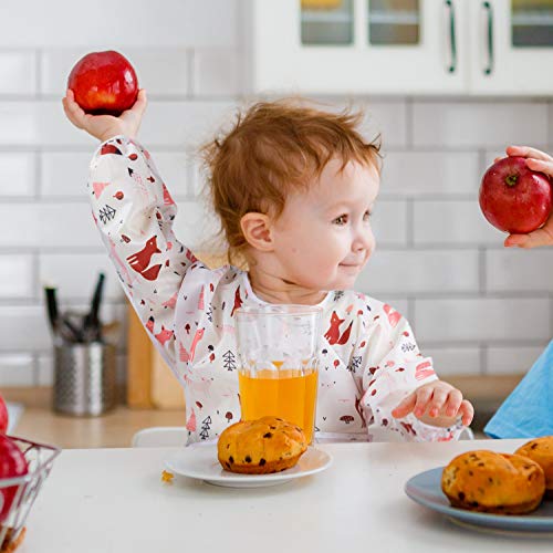2 Pcs Long Sleeved Bib Set | Baby Waterproof Bibs with Pocket Bundle | Toddler Bib with Sleeves and Crumb Catcher | Play Smock Apron | 6-24 Months