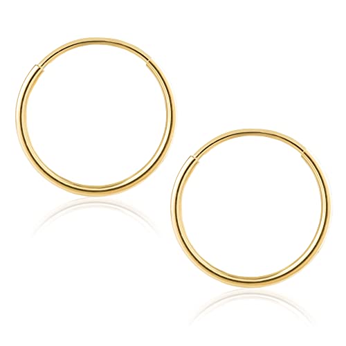 14k Yellow Gold Women's Endless Tube Hoop Earrings 1mm Thick x 10mm Diameter