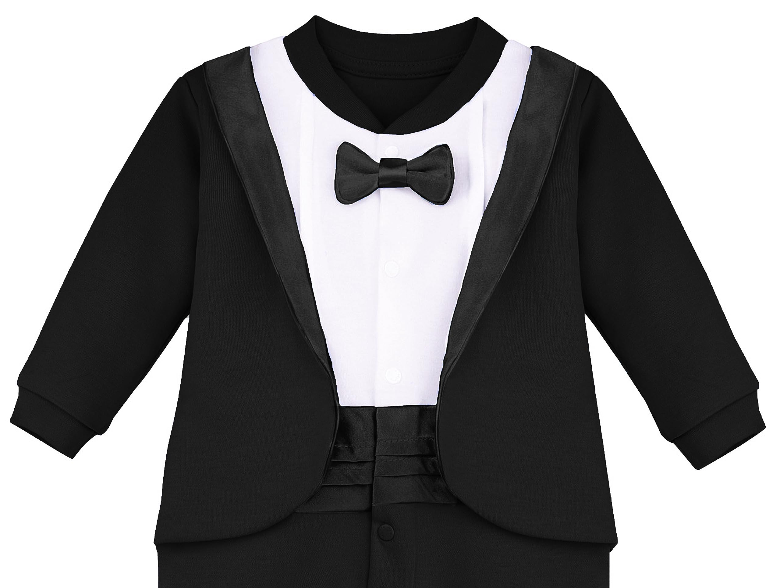 Lilax Baby Boy Gentleman Tuxedo Footie Christmas Holiday Outfit with Bow Tie (3 Months, Black)