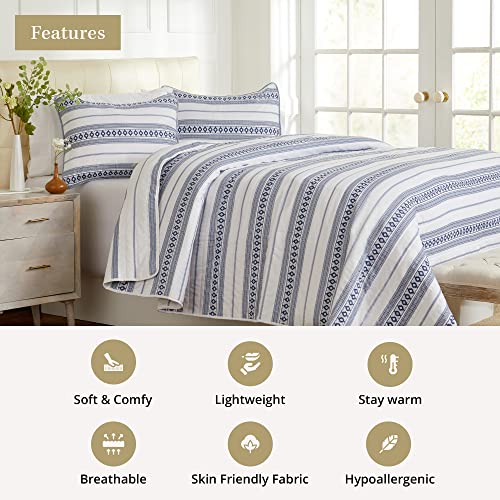 3 Piece Quilt Set with Shams | Soft & Breathable Bed Cover for Spring & Summer | Hypoallergenic All-Season Quilt | Multi Layer Coverlet | Lightweight Bedspread | Boho Stripes | Sydney CollectionâŠ