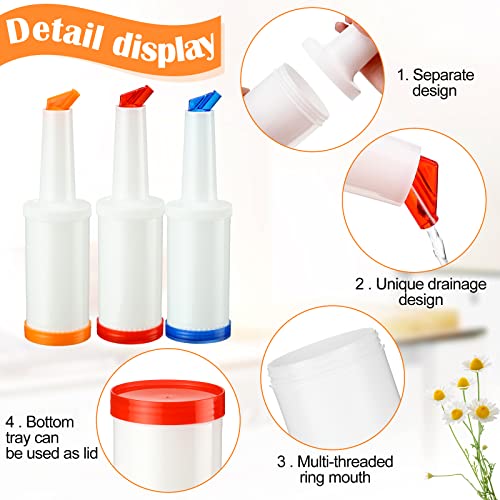 18 Pack Bar Pour Colorful Juice Pouring Bottle Containers 34 oz Plastic Juice Dispensers in 6 Colors for Bar Home Kitchen Party Supplies