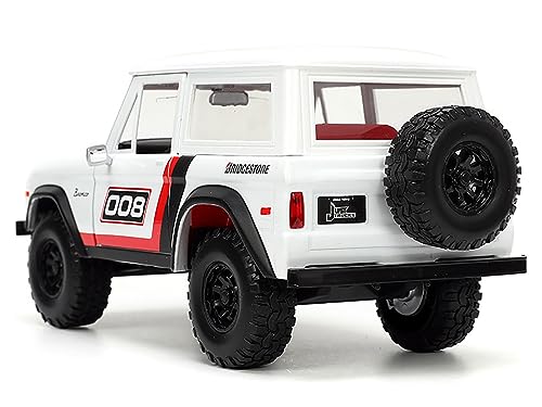 1973 Bronco #008 White with Red and Black Stripes and Red Interior with Extra Wheels Just Trucks Series 1/24 Diecast Model Car by Jada 34181